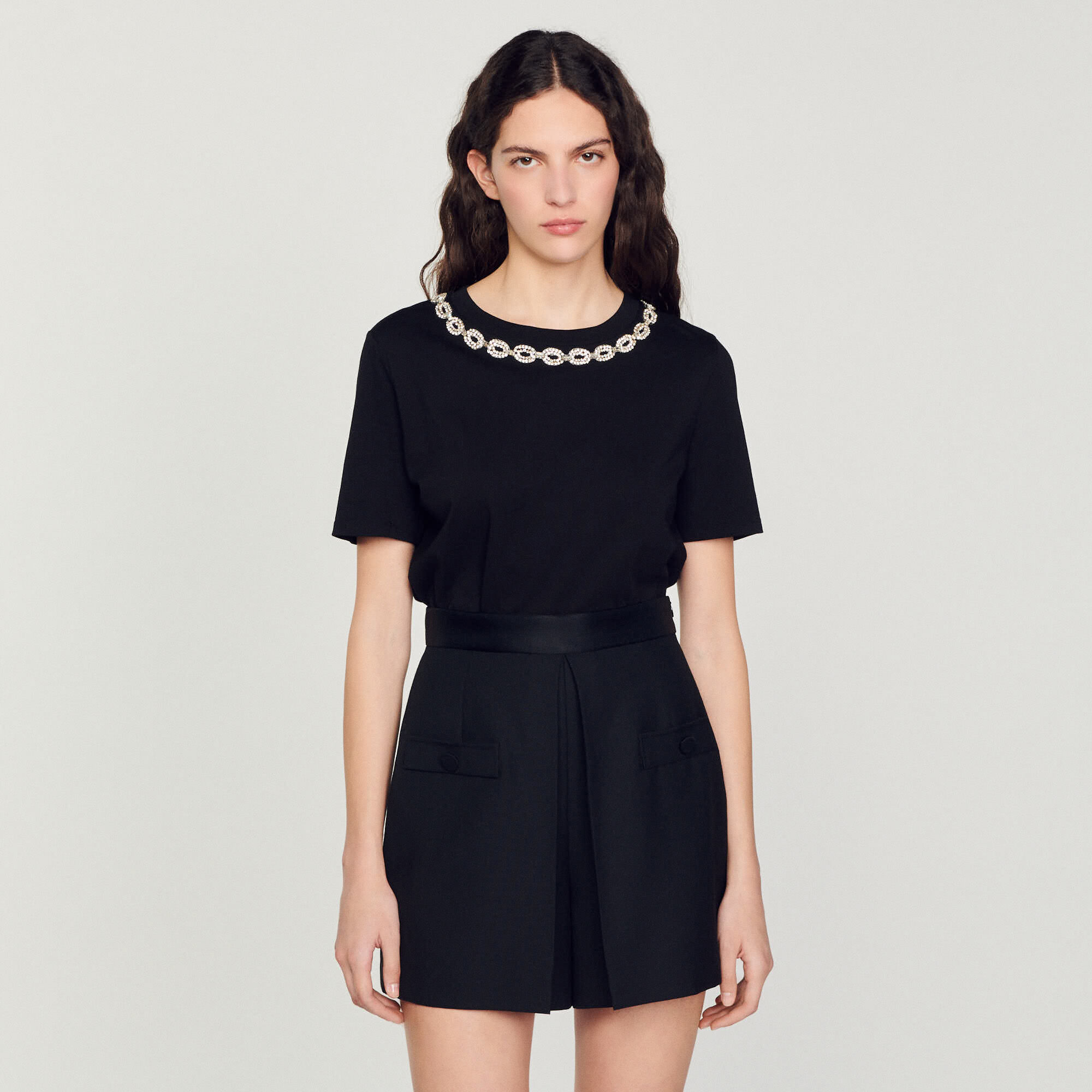 High-waisted shorts with buttons Black / Gray | Sandro Paris