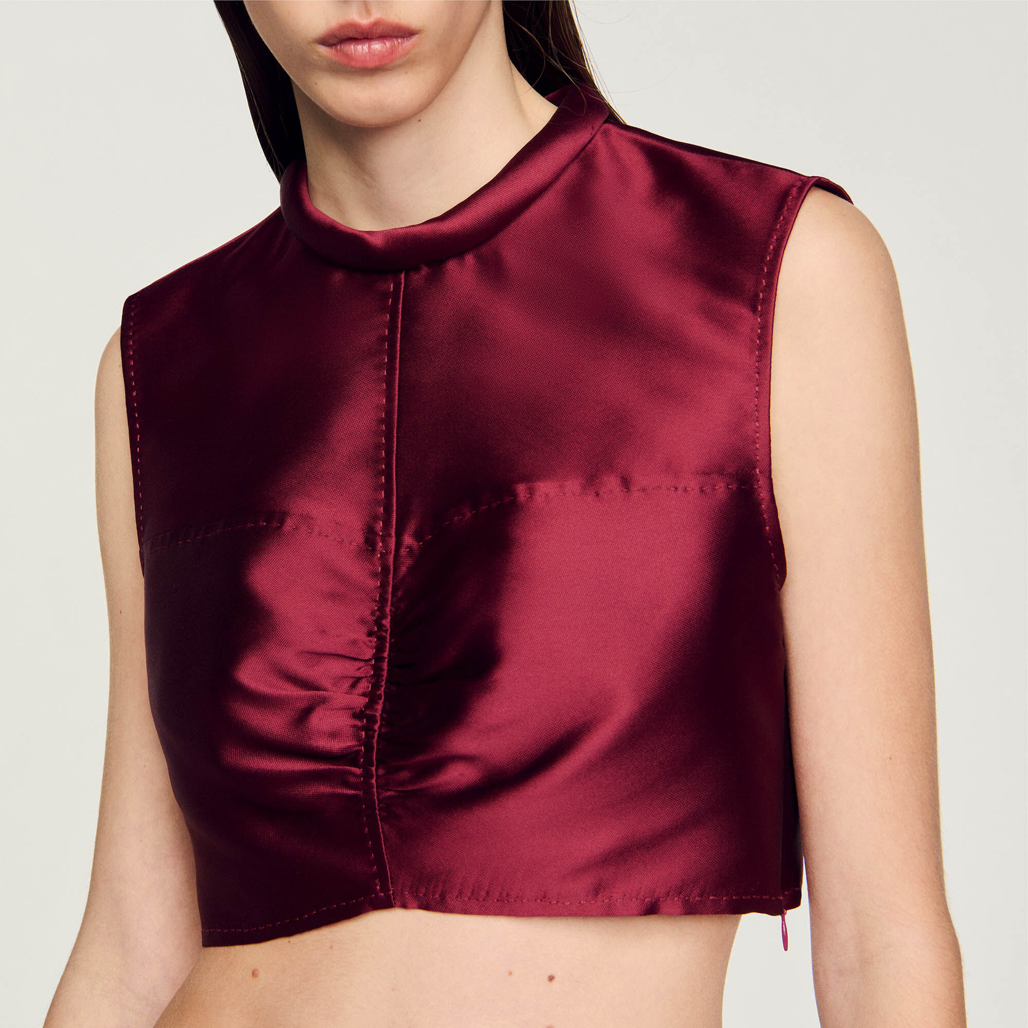 Satin Crop Top Red For Women Sandro Paris