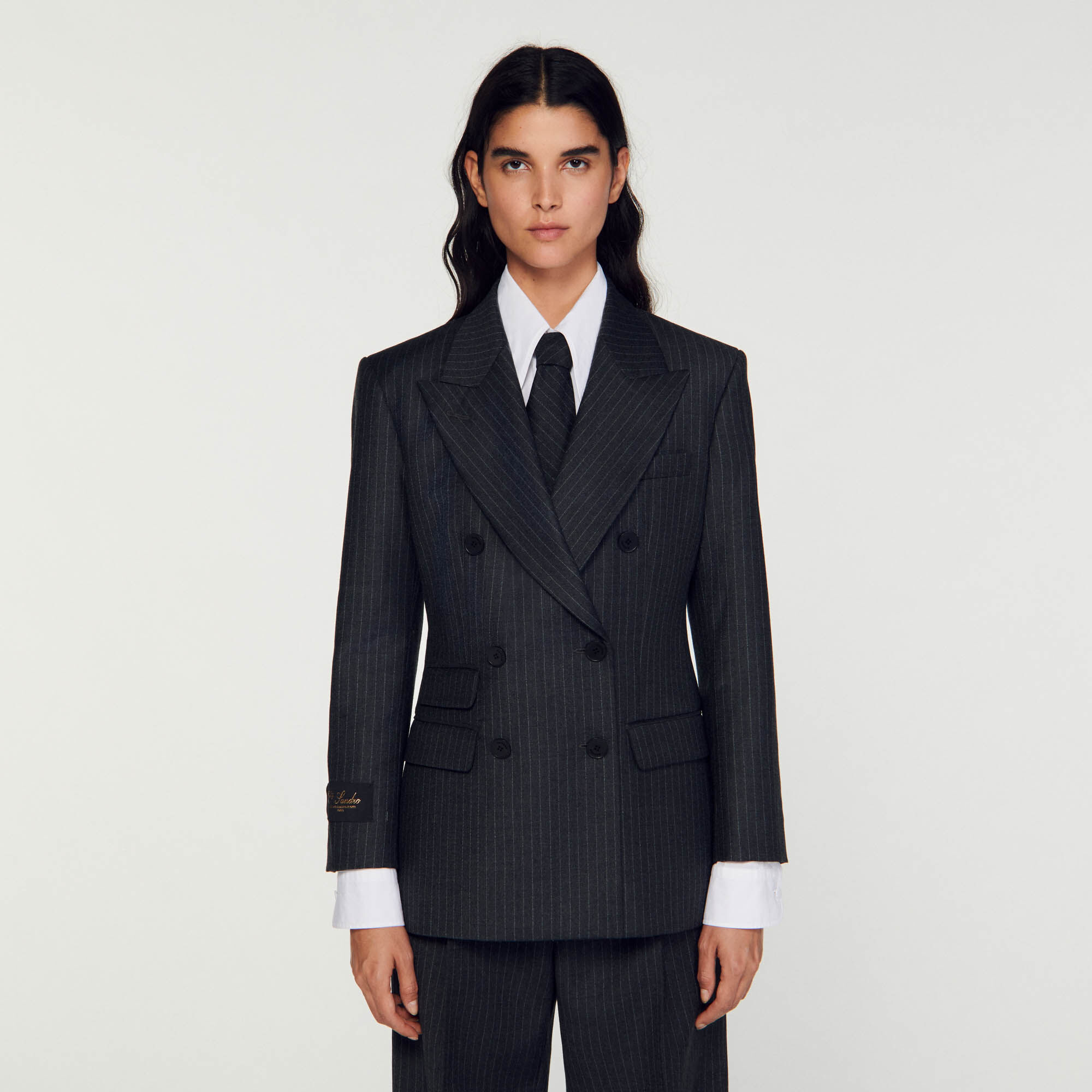 Stripy suit jacket Black / Gray | Sandro Paris