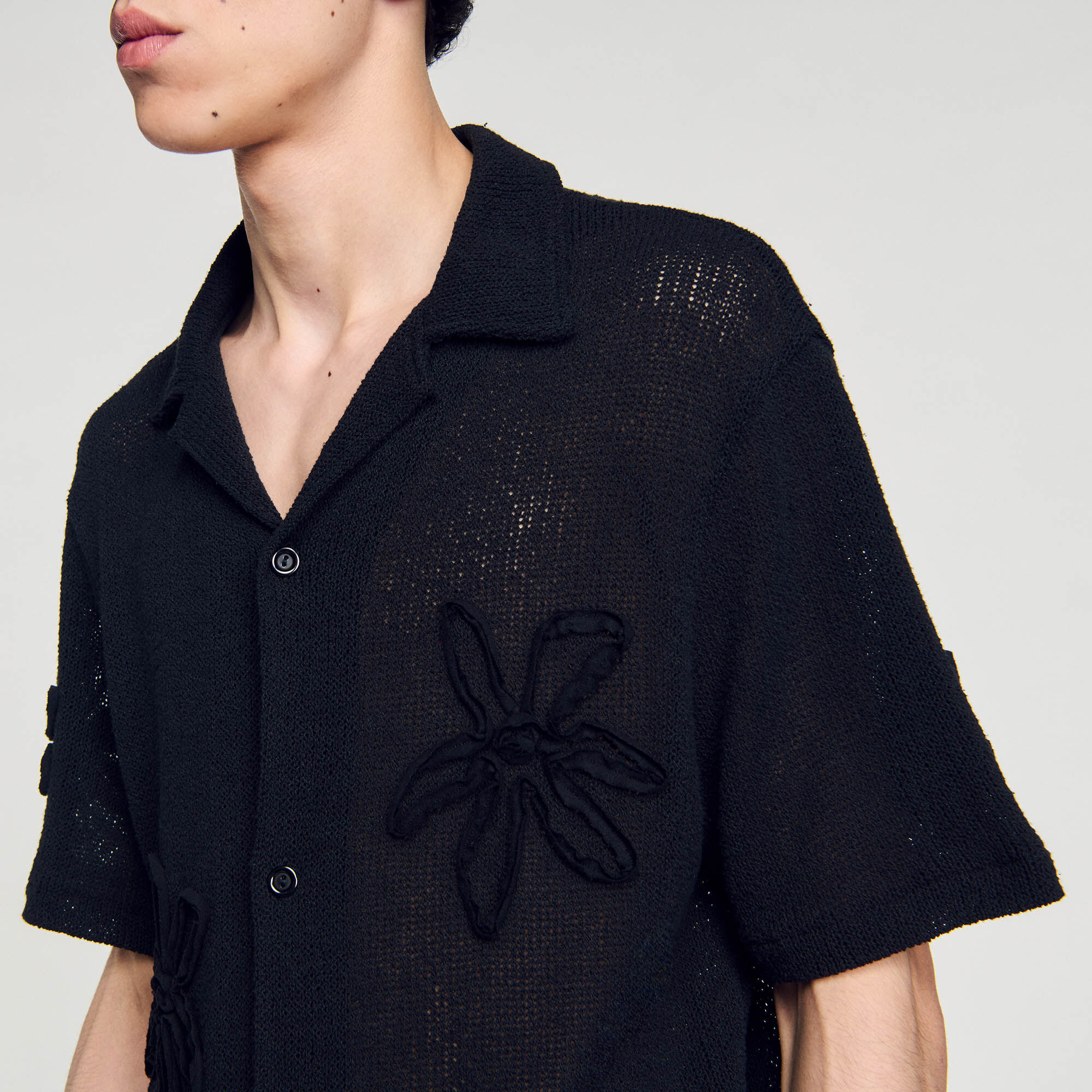 Floral knit shirt black / gray for Men | Sandro Paris Floral knit shirt black / gray for Men | Sandro Paris