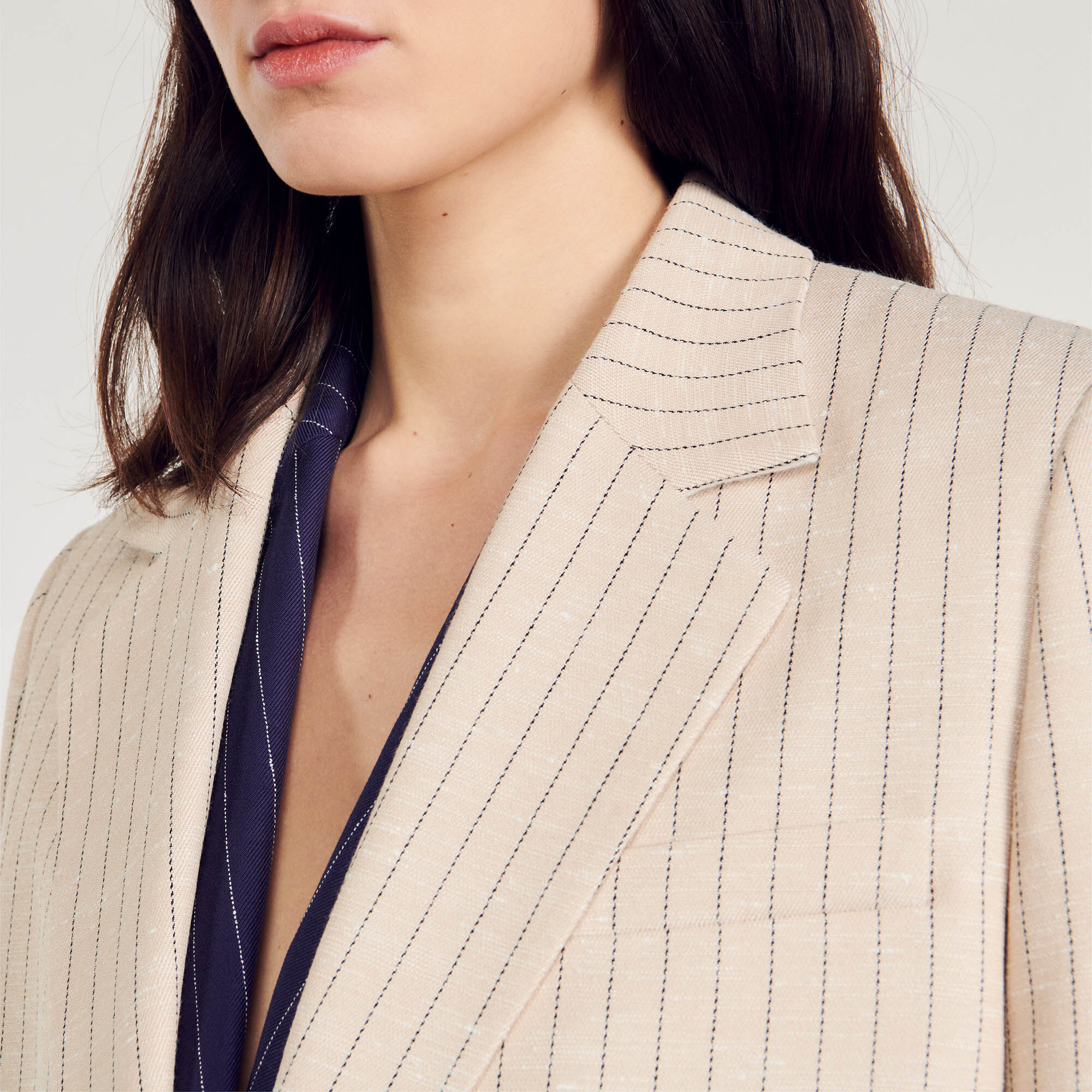 Stripy Cropped Jacket Natural Sandro Paris