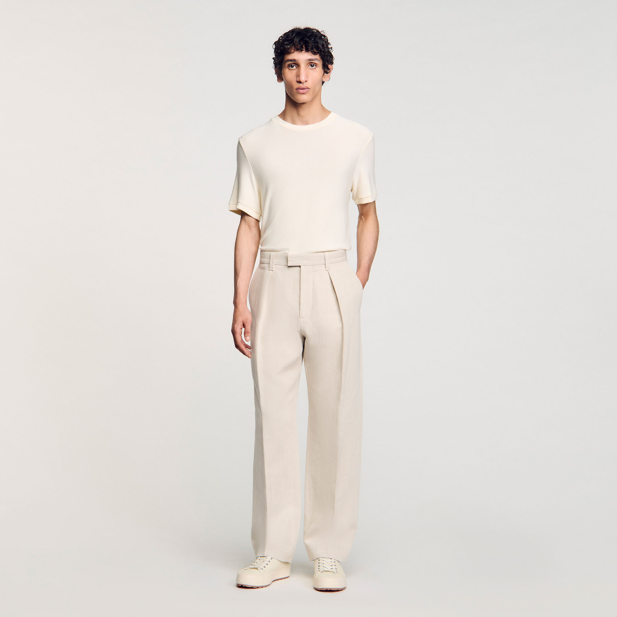 Wide-leg trousers with creases white / beige for Men | Sandro Paris