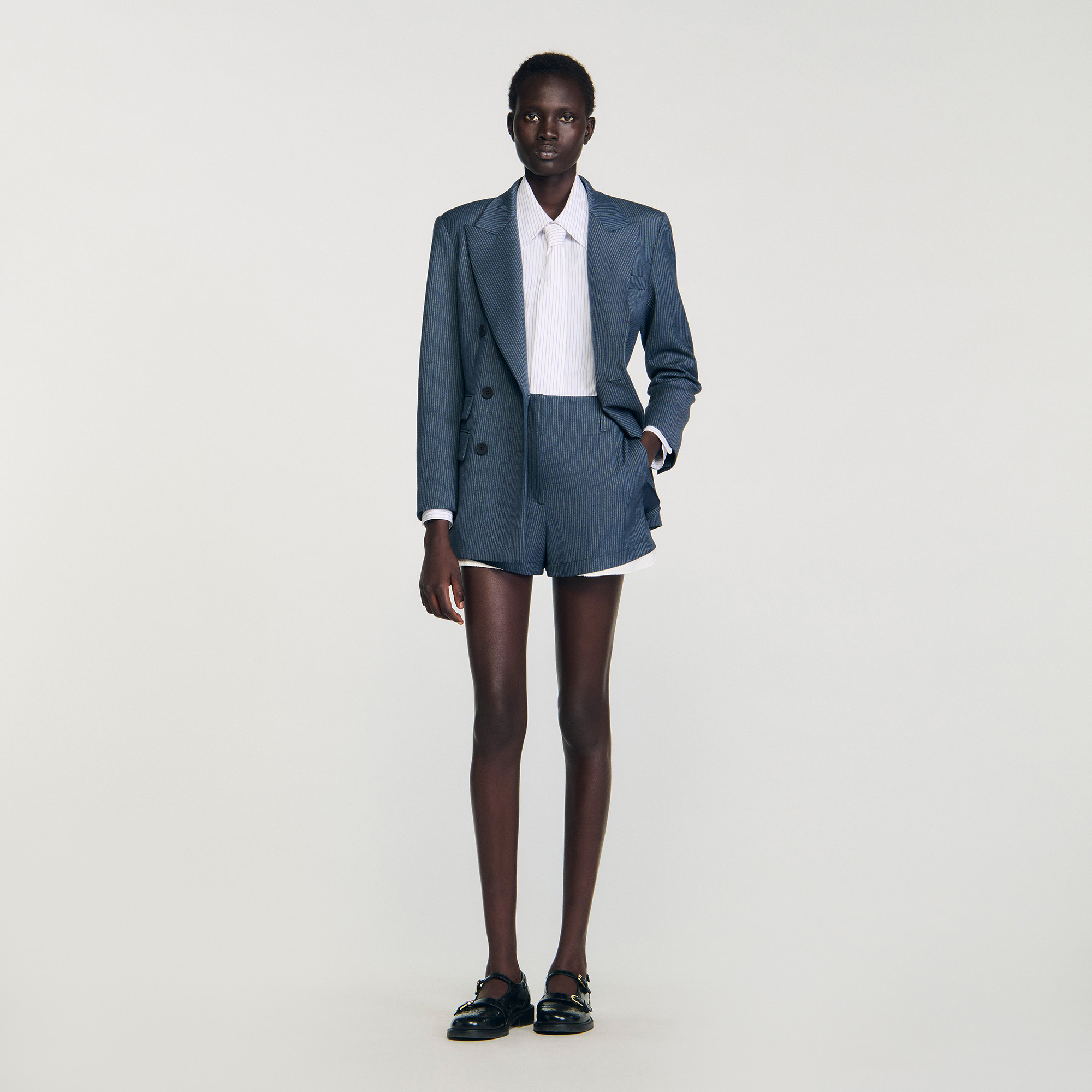 Striped shorts blue For Women | Sandro Paris