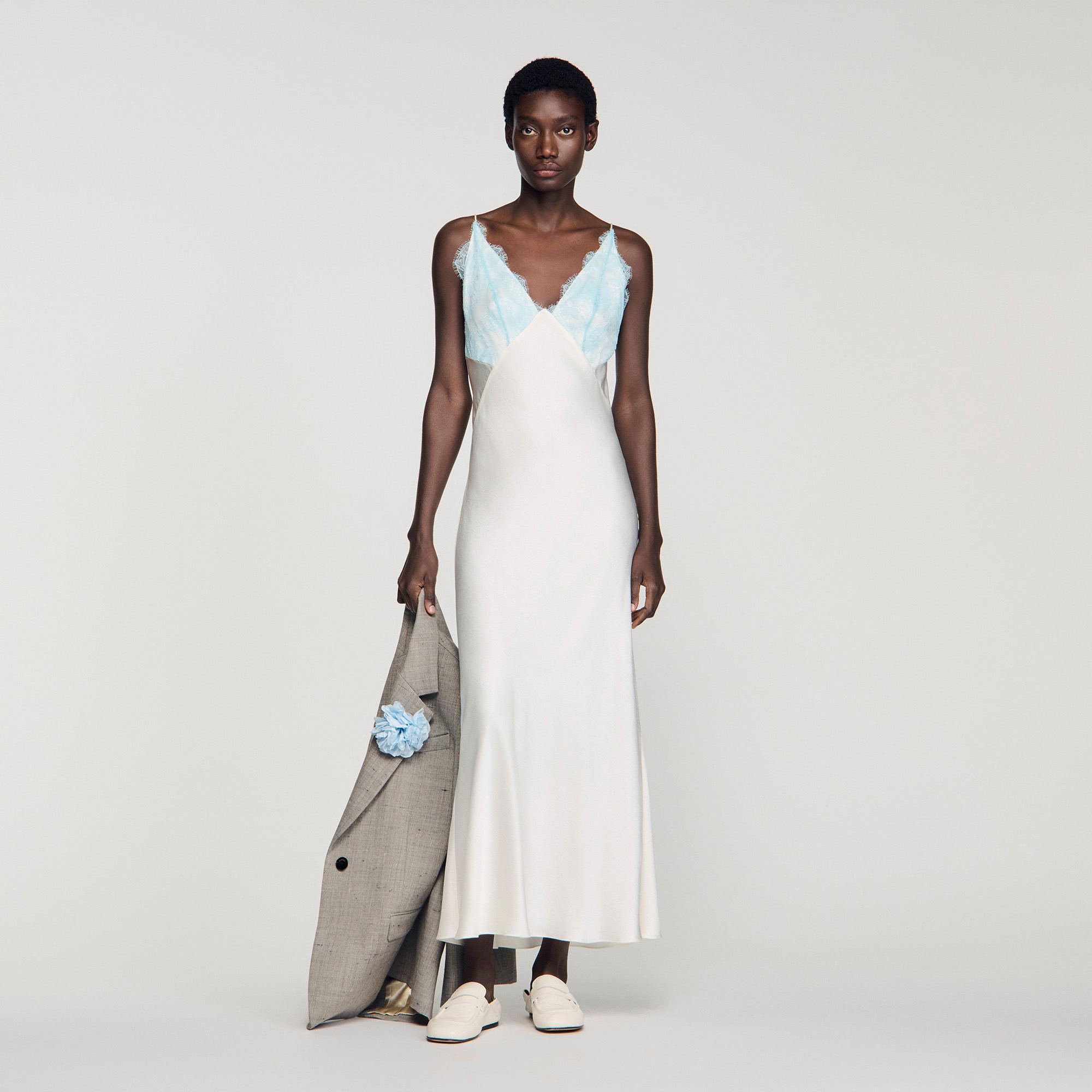 Lingerie-style maxi dress white / beige For Women | Sandro Paris