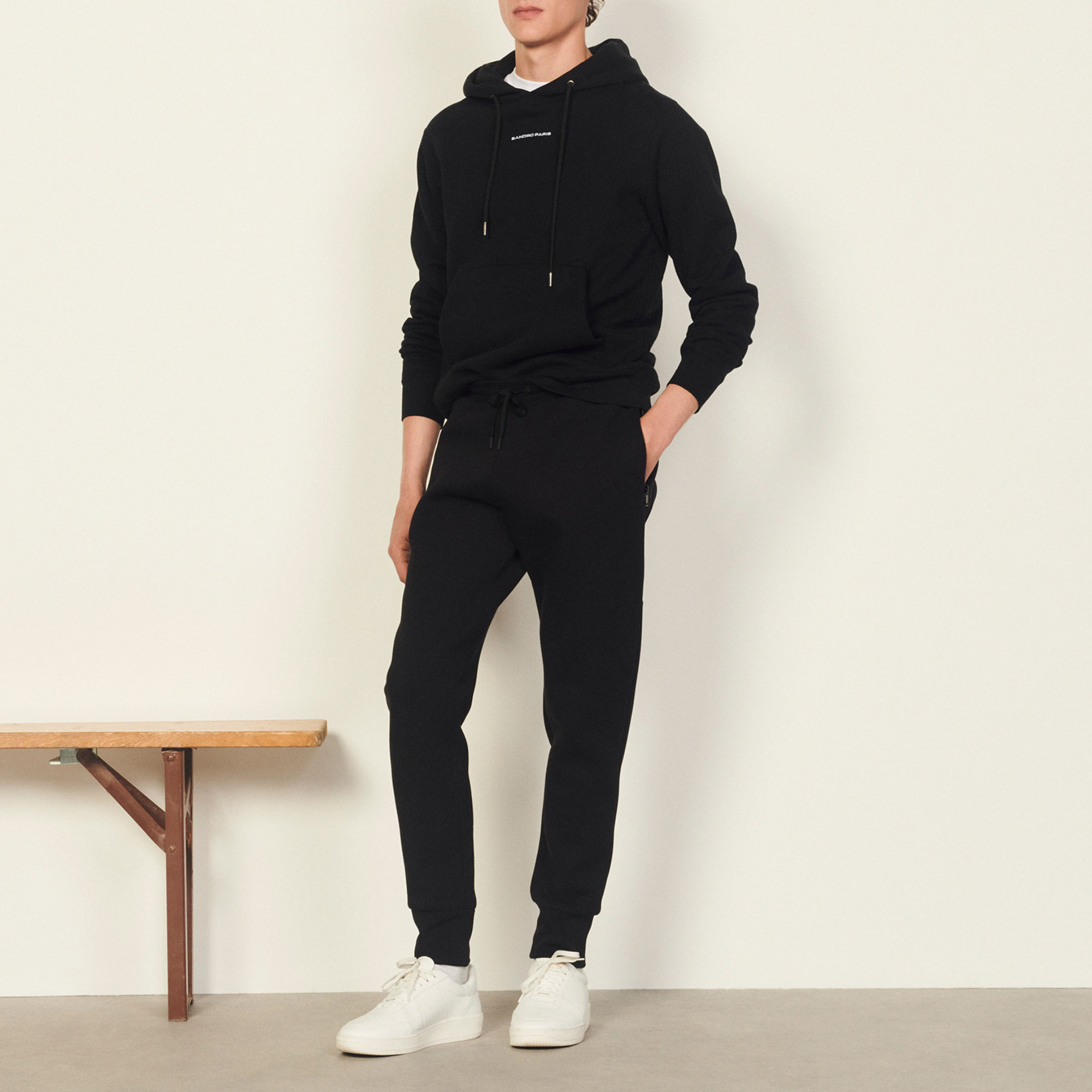 Technical fabric jogging bottoms black / gray for Men | Sandro Paris