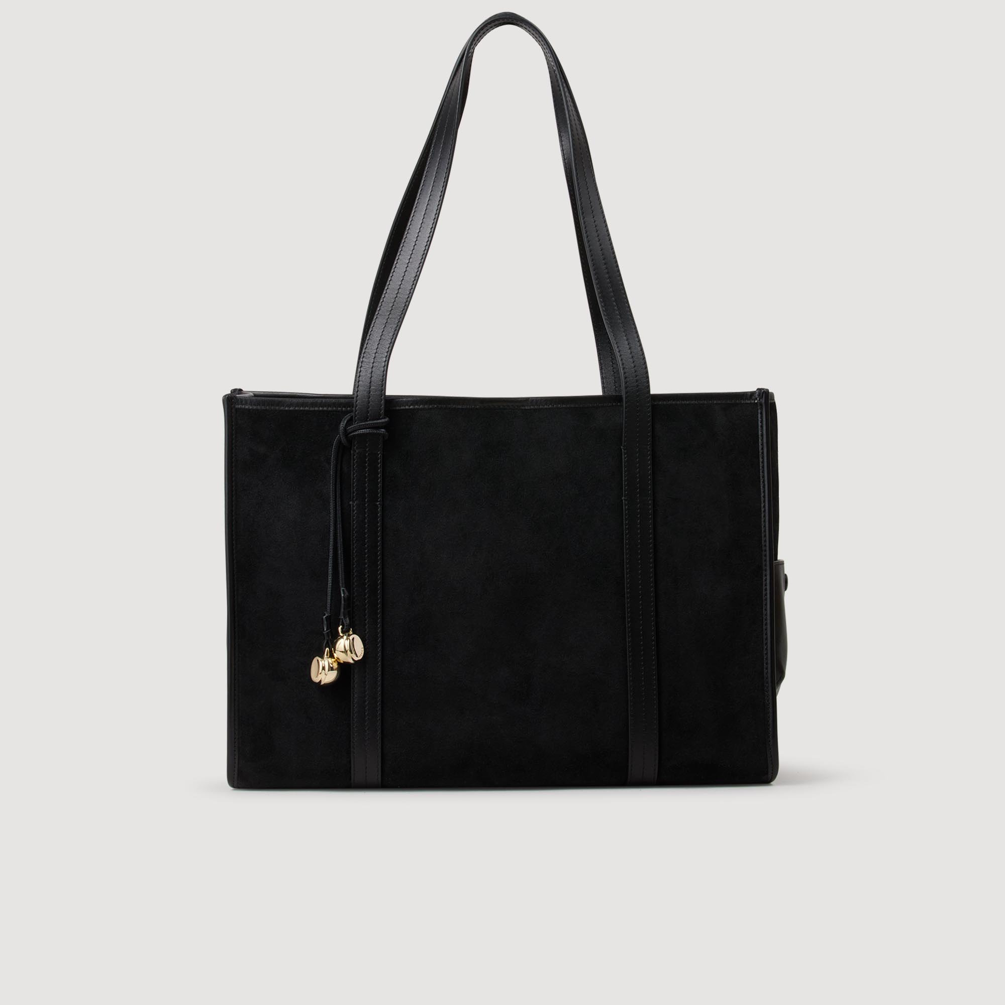 Soft suede shopping bag black / gray For Women | Sandro Paris
