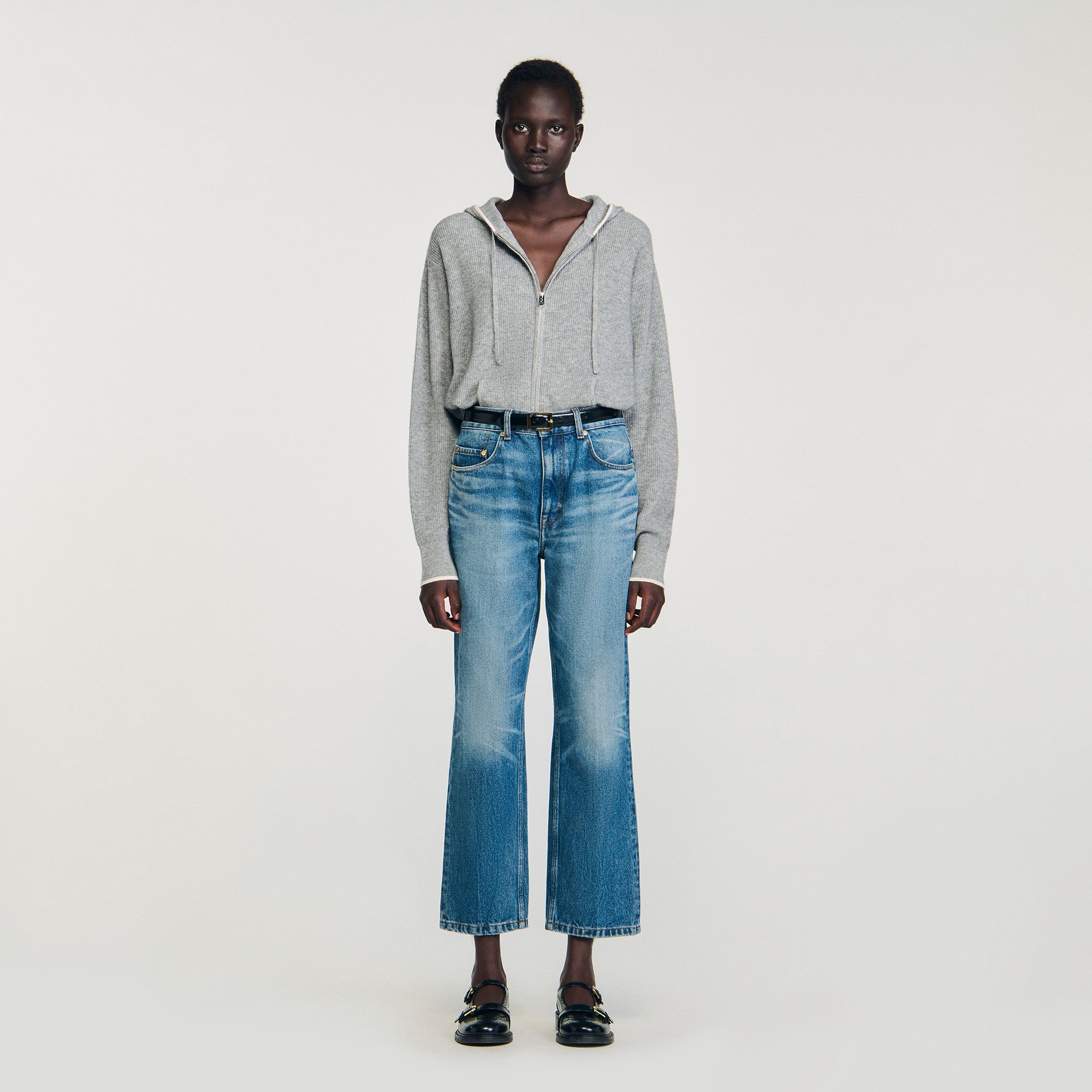 Hooded cardigan black / gray For Women | Sandro Paris