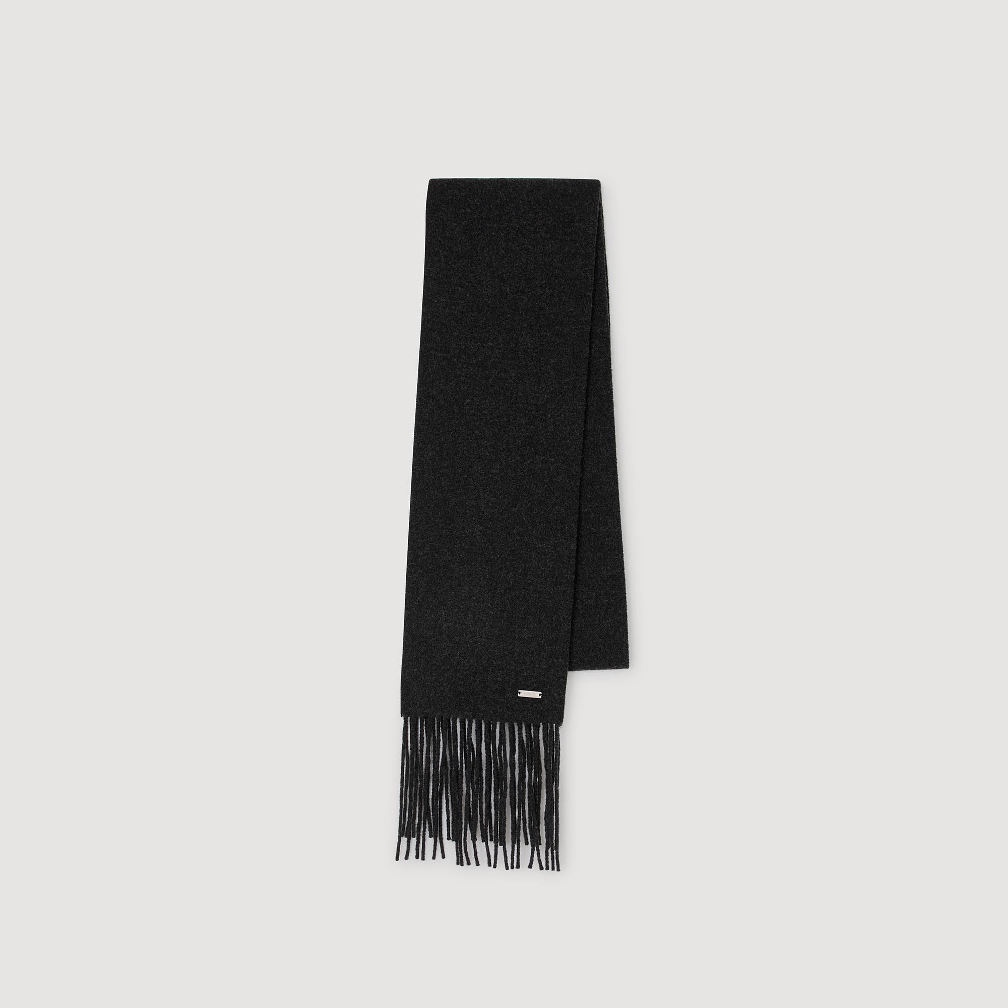 Fringed wool scarf black / gray for Men | Sandro Paris