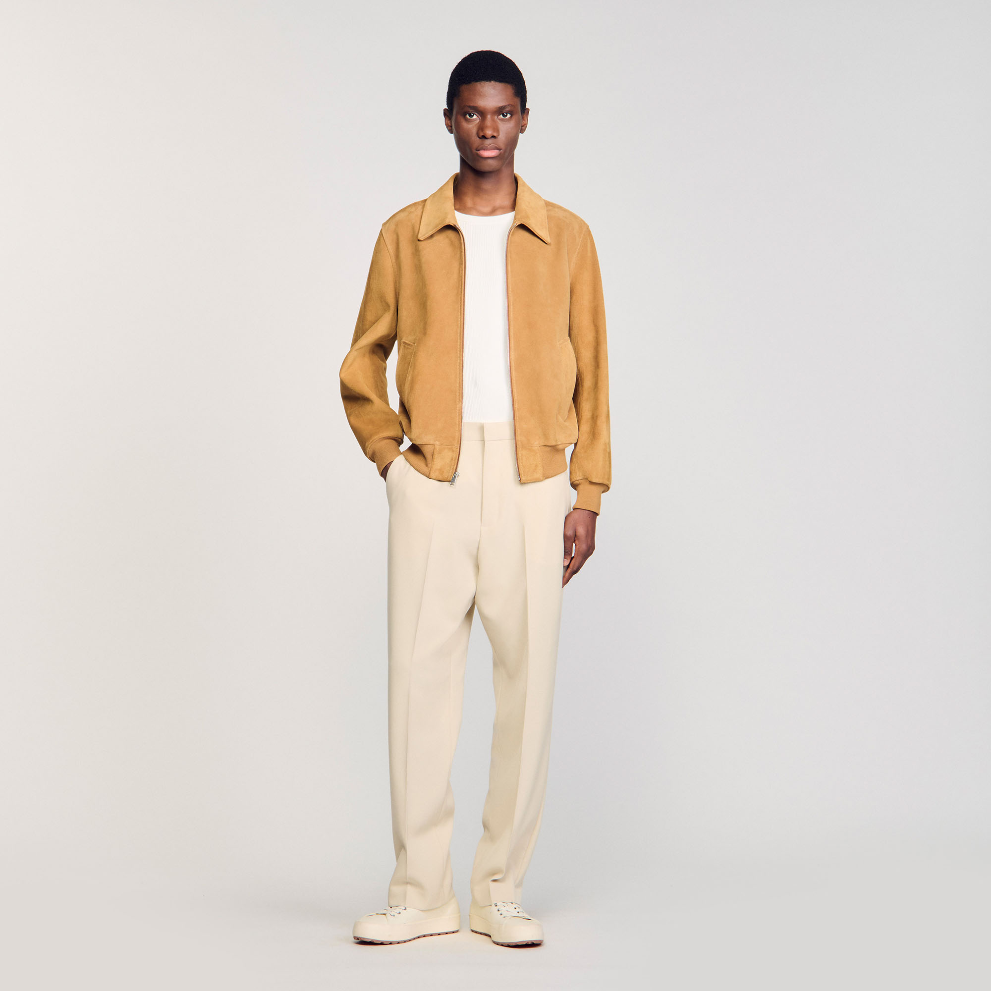 Split leather jacket white / beige for Men | Sandro Paris