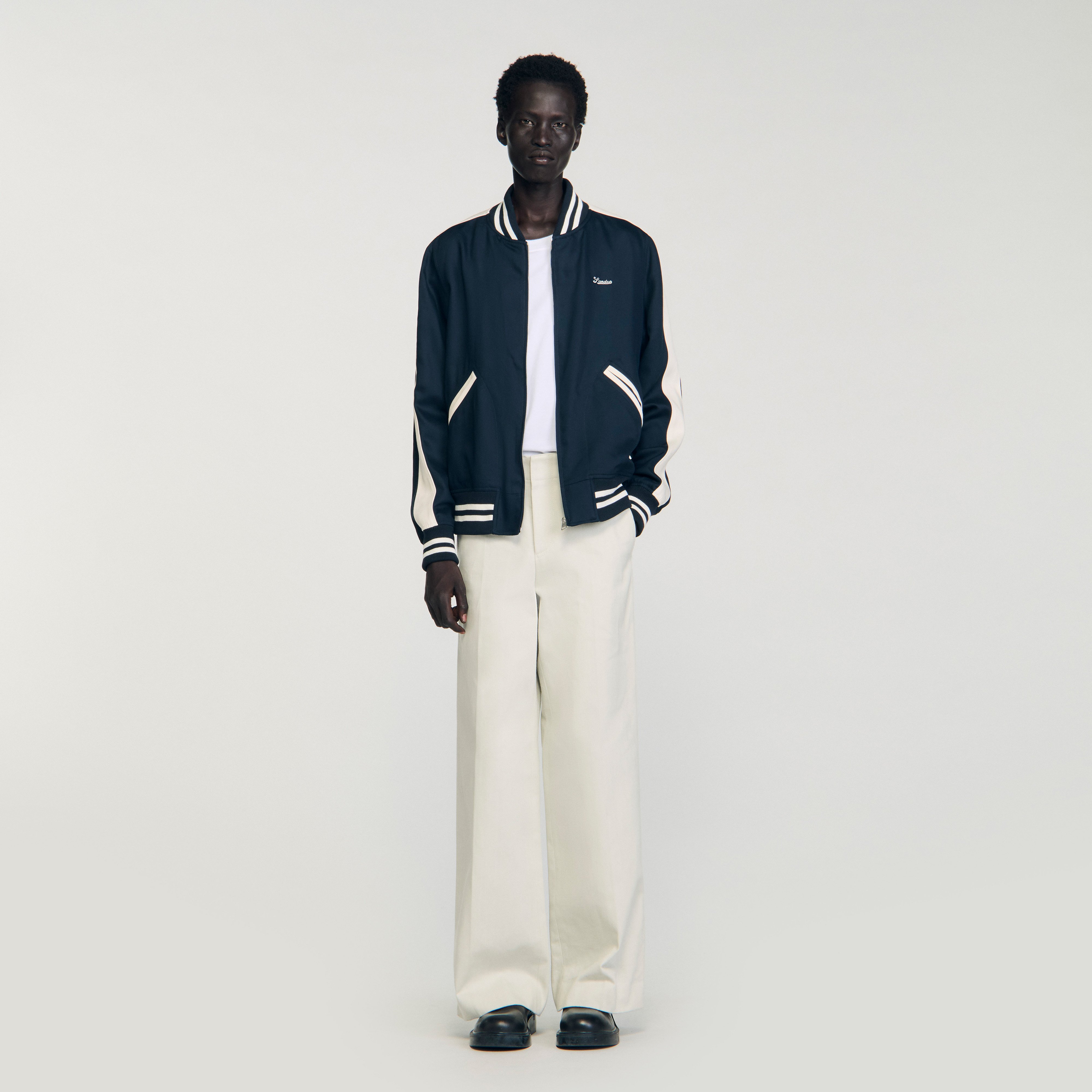 Zip-up varsity jacket blue for Men | Sandro Paris