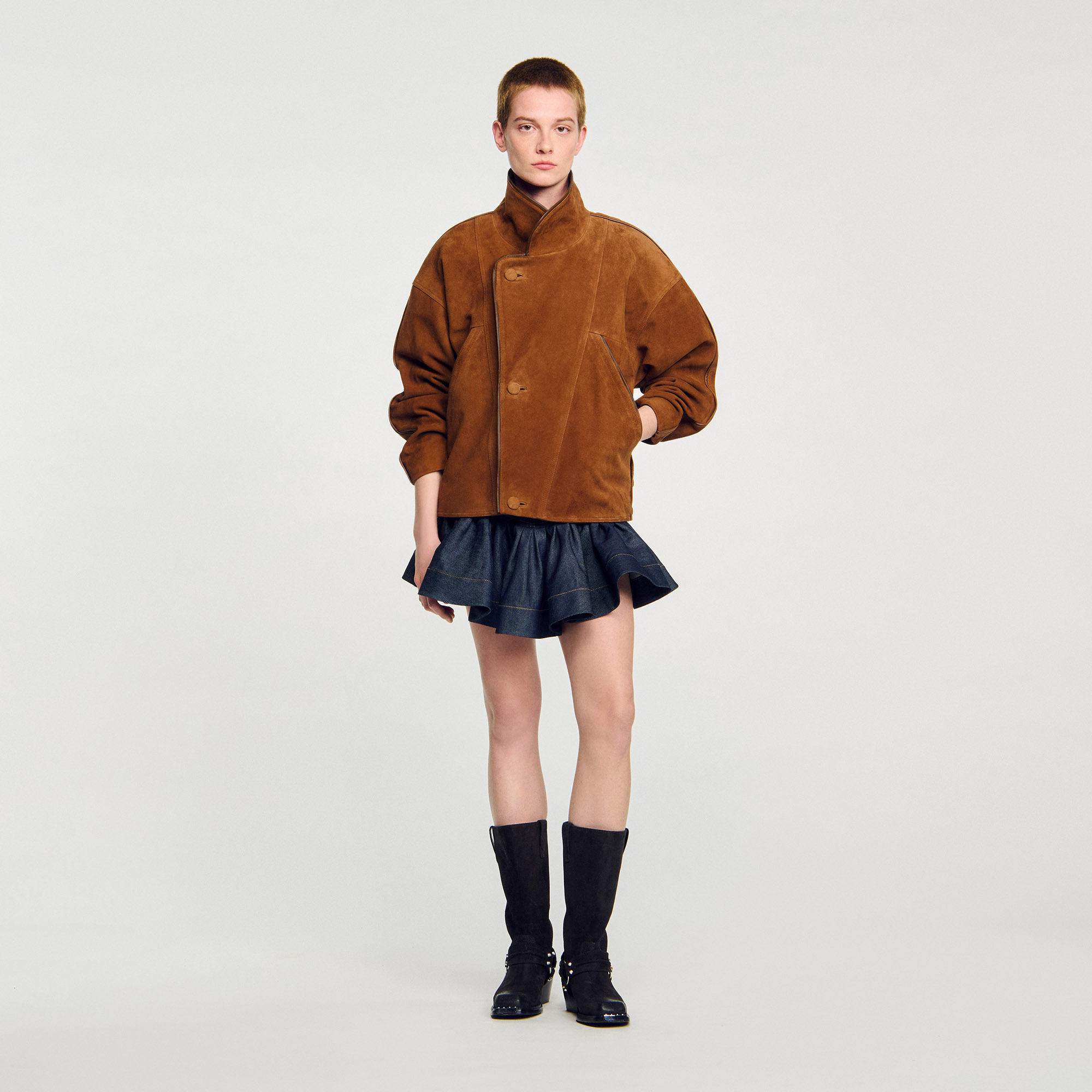 Oversized suede jacket brown For Women | Sandro Paris