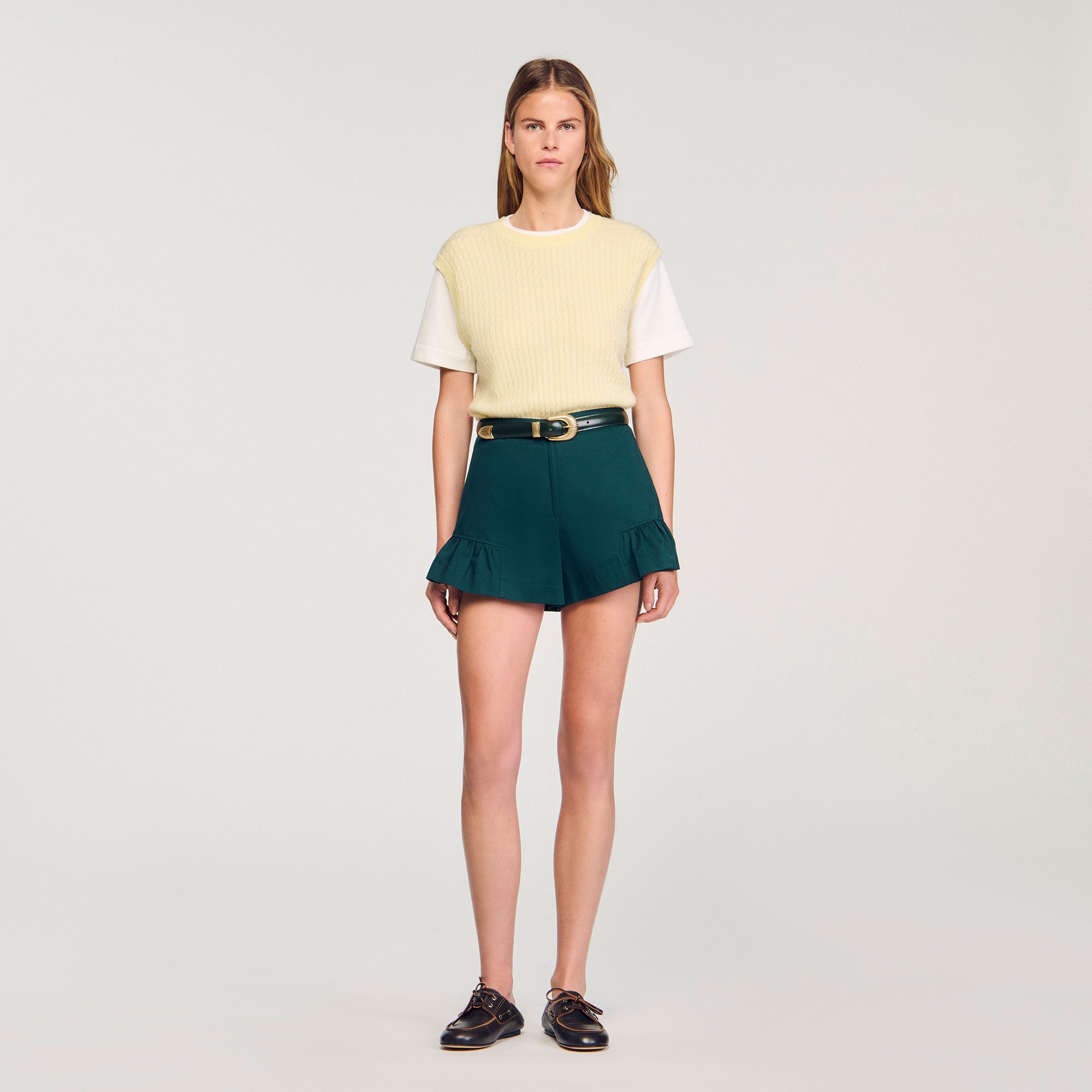 Dual-material knit jumper yellow / orange For Women | Sandro Paris